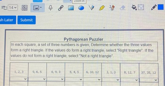 Solved Pythagorean Puzzler In each square, a set of three | Chegg.com