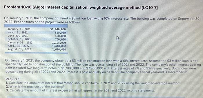 Solved Problem 10-10 (Algo) Interest capitalization; | Chegg.com