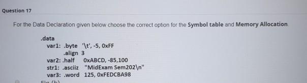 Solved Question 17 For the Data Declaration given below | Chegg.com