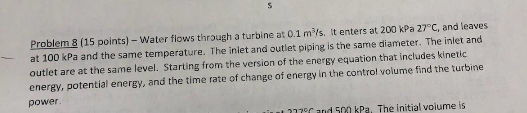 Solved Problem 8 (15 points) - Water flows through a turbine | Chegg.com
