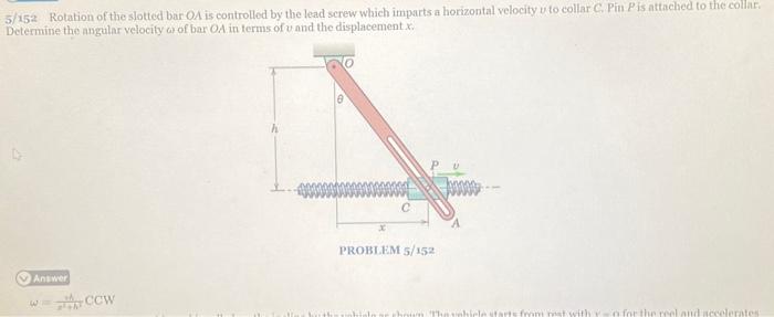 Solved \\( 5 / 152 \\) Rotation of the slotted bar \\( O A | Chegg.com
