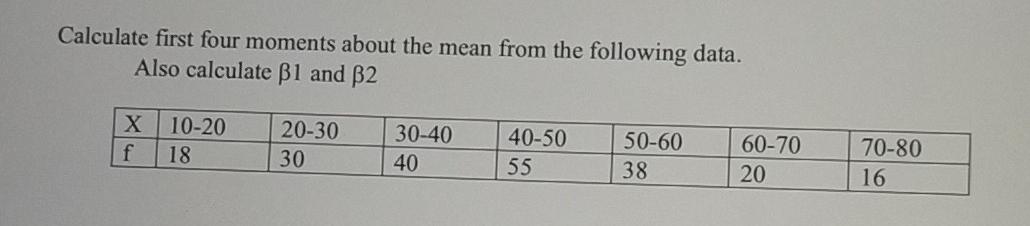 Solved Calculate first four moments about the mean from the | Chegg.com