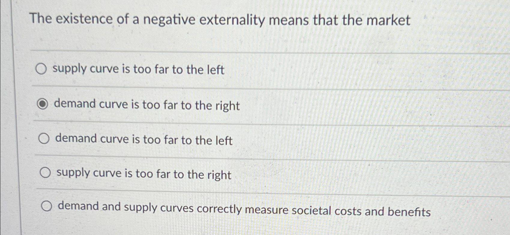 Solved The existence of a negative externality means that | Chegg.com