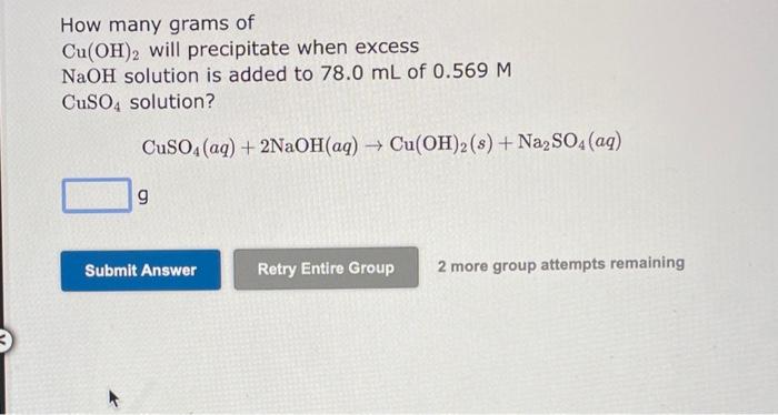 Solved How many grams of Cu(OH)2 will precipitate when | Chegg.com
