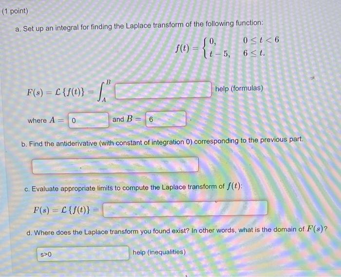 Solved a. Set up an integral for finding the Laplace | Chegg.com