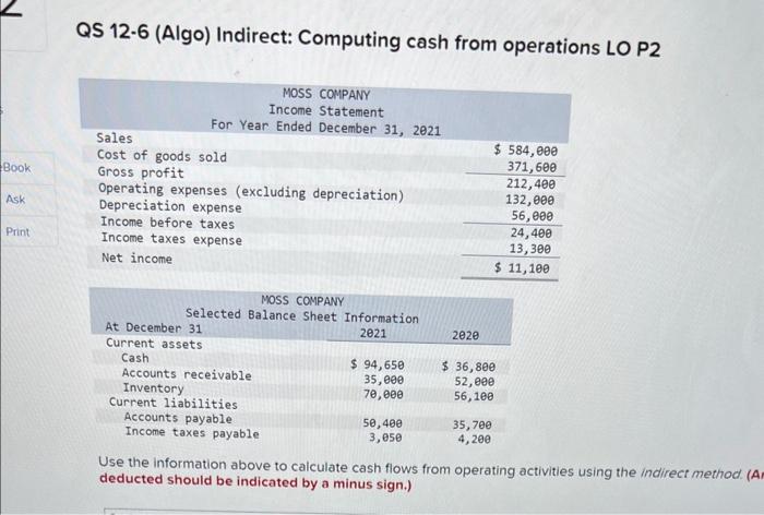 Solved QS 12-6 (Algo) Indirect: Computing cash from | Chegg.com