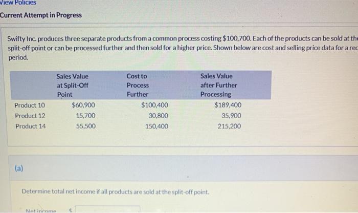 Solved View Policies Current Attempt in Progress Swifty Inc. | Chegg.com