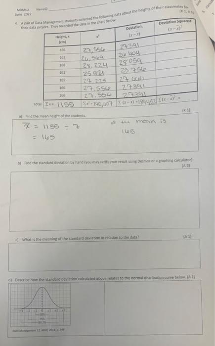Solved MOMAU Name June 2022 (1,A 4A pair of Data Management | Chegg.com