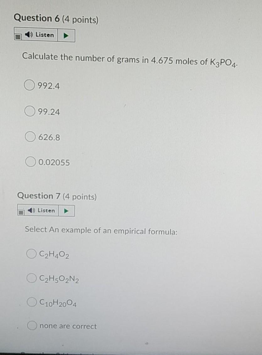 Solved Question 6 (4 points) 1) Listen Calculate the number | Chegg.com