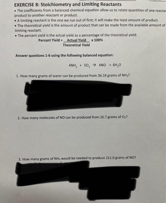 Solved EXERCISE 8: Stoichiometry and Limiting Reactants • | Chegg.com