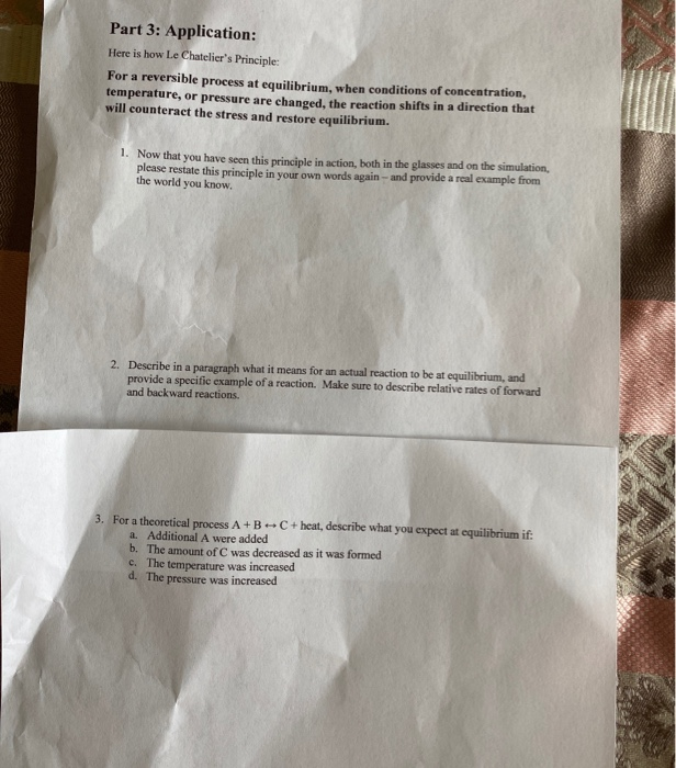 Le Chatelier's Principle Formative Assessment Part 1: | Chegg.com