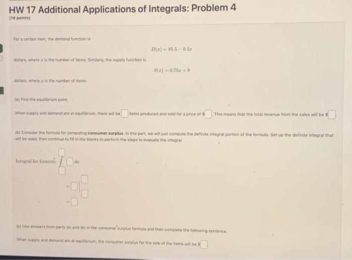 Solved HW 17 Additional Applications of Integrals: Problem 4 | Chegg.com