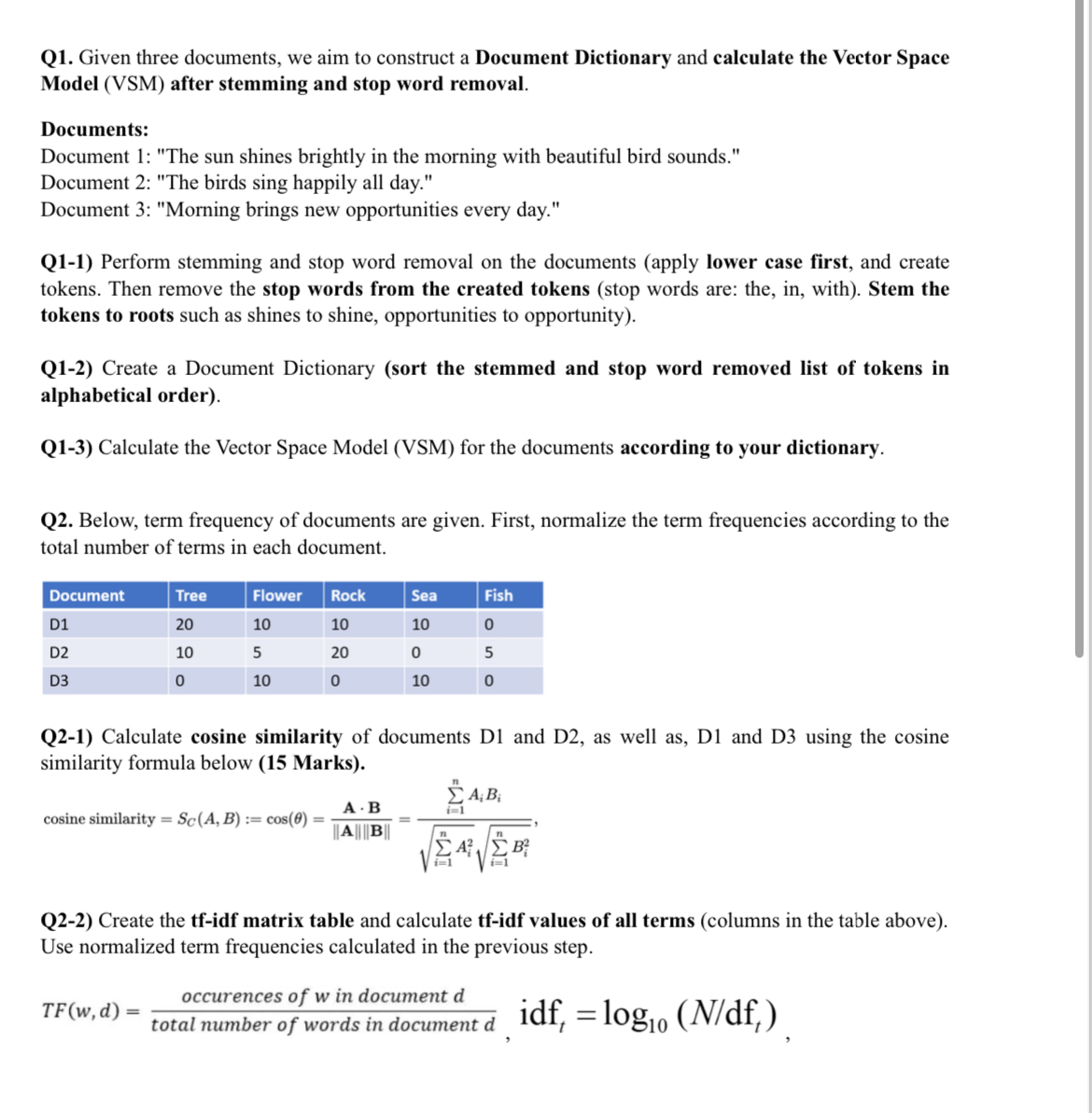 Solved Q1. ﻿Given three documents, we aim to construct a | Chegg.com