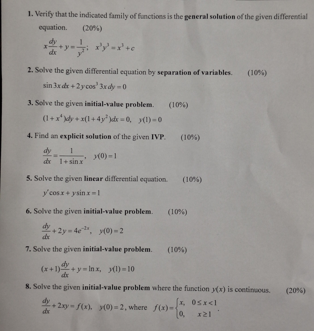 Solved Verify that the indicated family of functions is the | Chegg.com