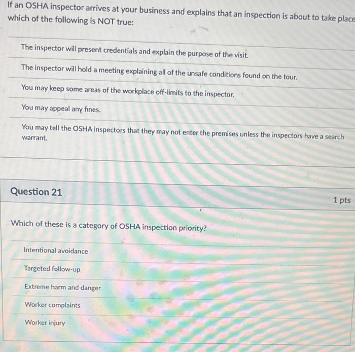 Solved If an OSHA inspector arrives at your business and | Chegg.com