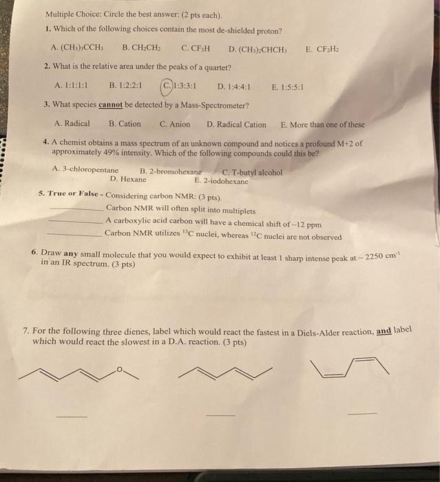 Solved Multiple Choice: Circlo the best answer: ( 2 pts | Chegg.com