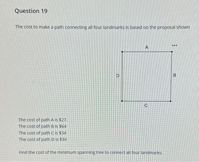 Solved The cost to make a path connecting all four landmarks | Chegg.com