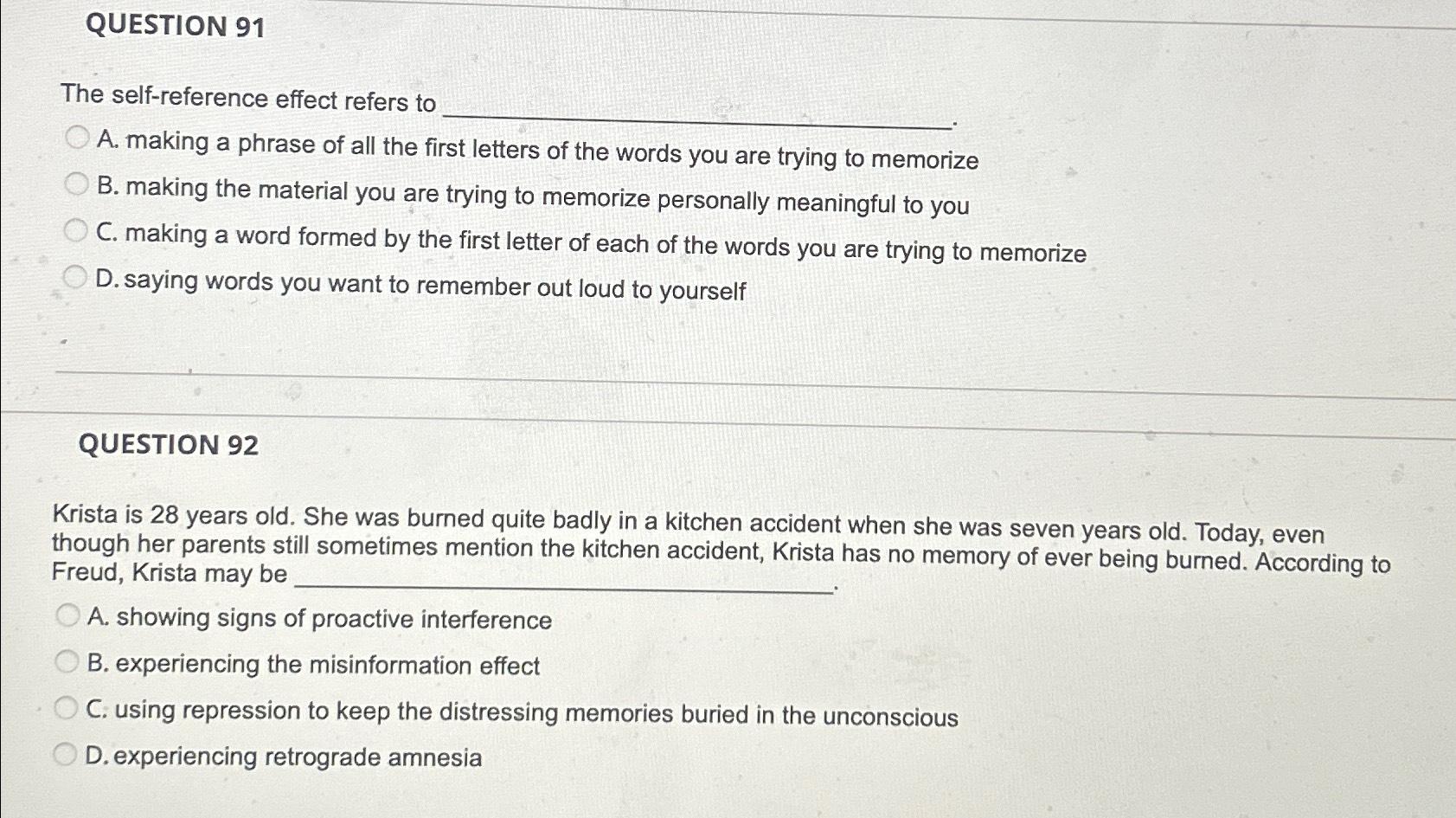 Solved QUESTION 91The self-reference effect refers toA. | Chegg.com