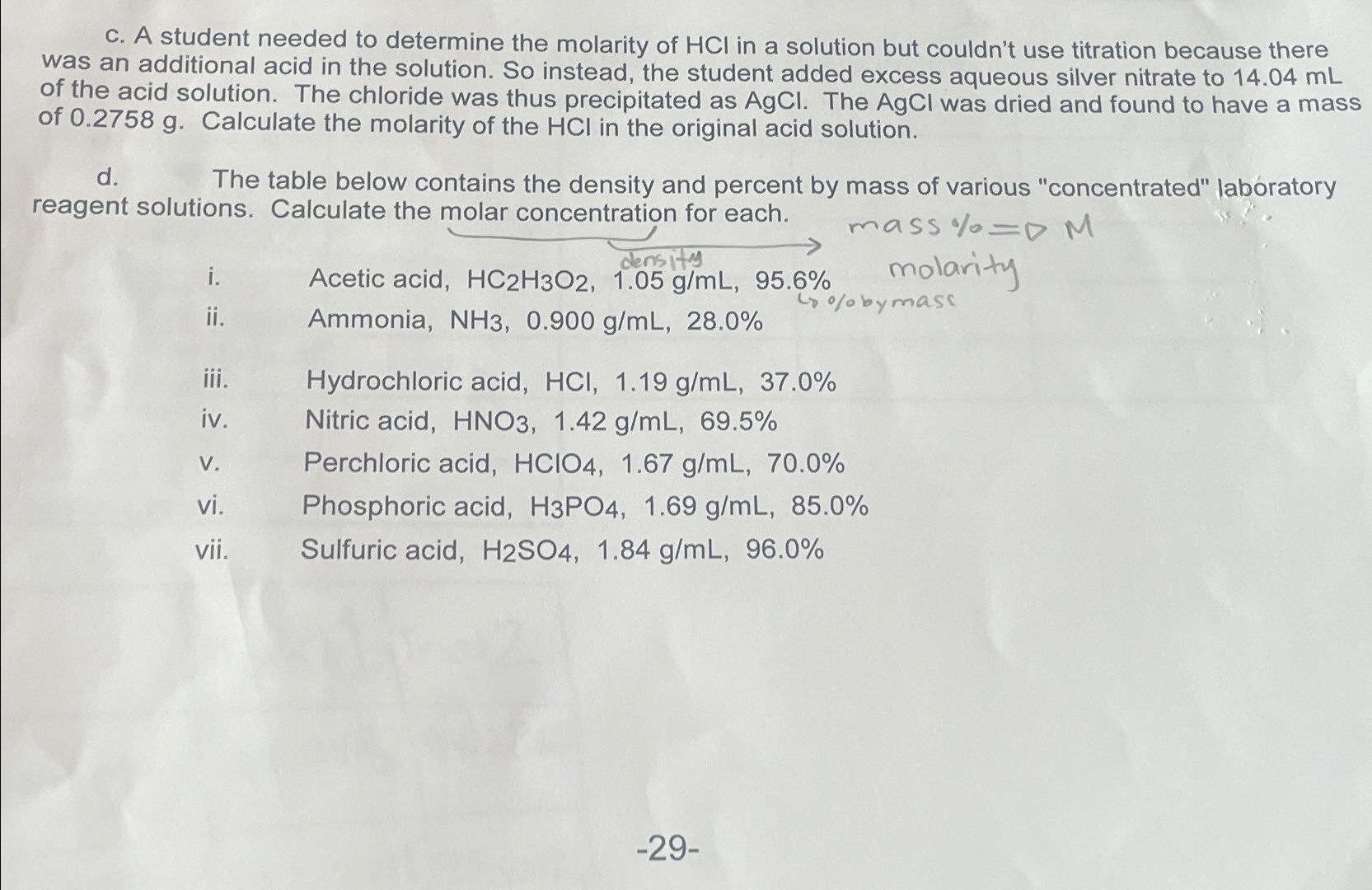 Solved c. ﻿A student needed to determine the molarity of HCl | Chegg.com