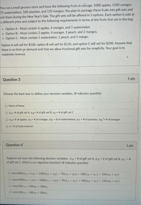 Solved You run a small grocery store and have the following | Chegg.com