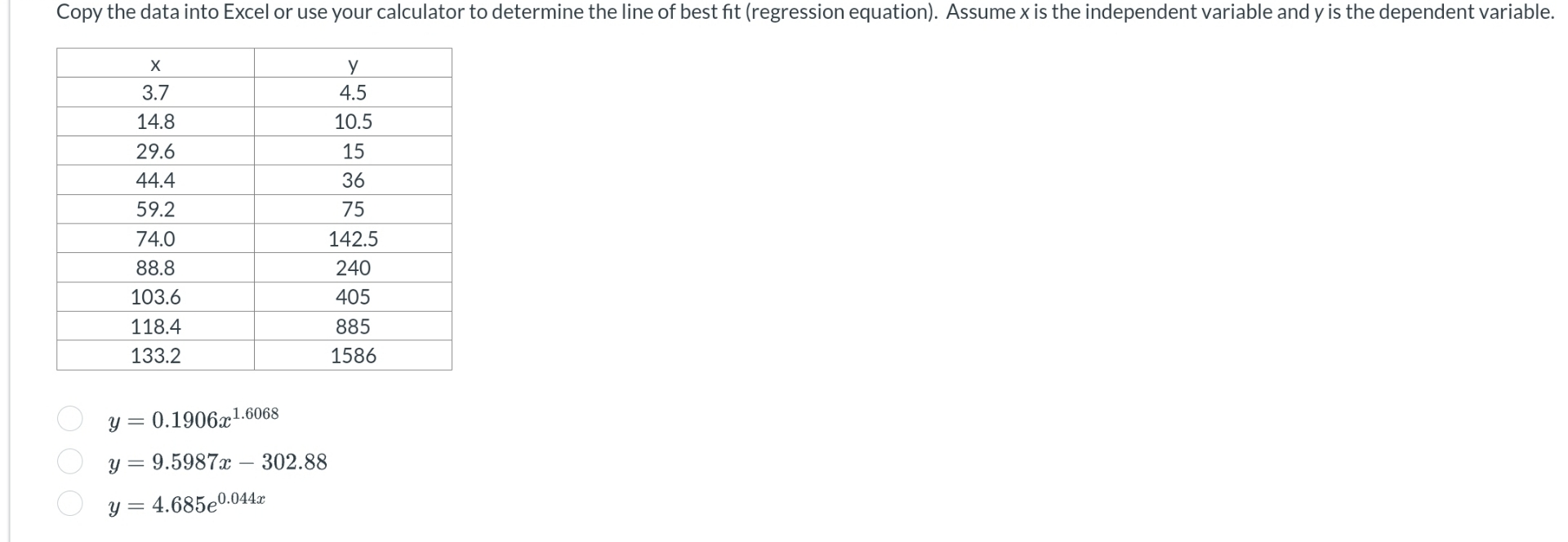 Solved Copy the data into Excel or use your calculator to | Chegg.com