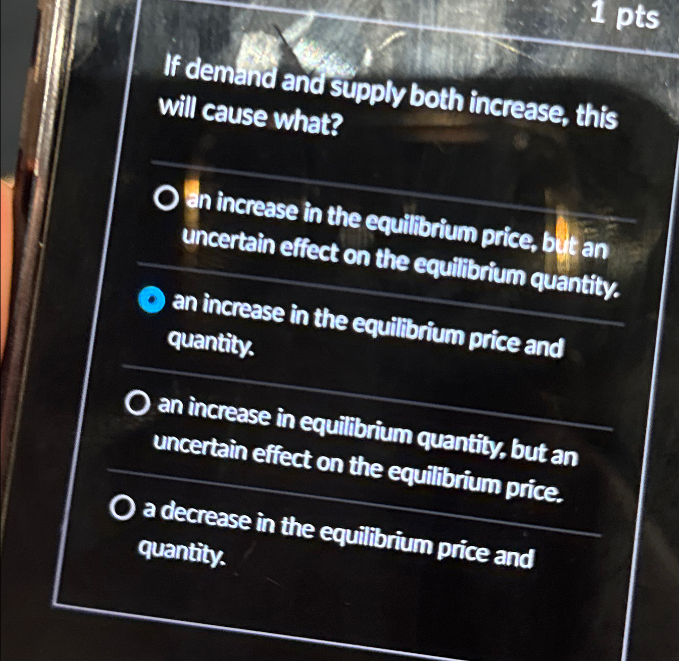 Solved 1 ﻿ptsIf demand and supply both increase, this will | Chegg.com