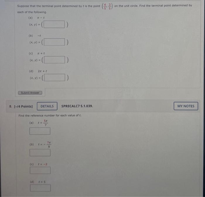 Solved Suppose that the terminal point determined by t is | Chegg.com