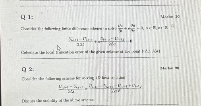 Solved Consider The Following Finite Difference Scheme To