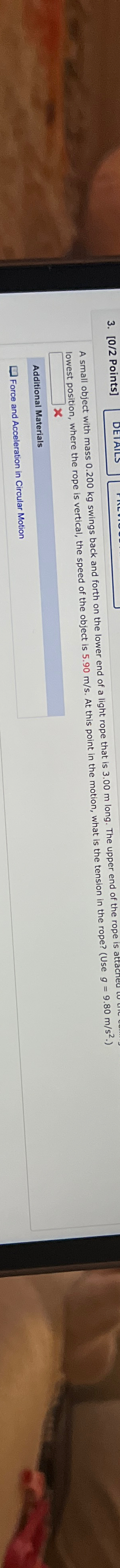 Solved A smll object with mass .200 ﻿kg swings back and | Chegg.com