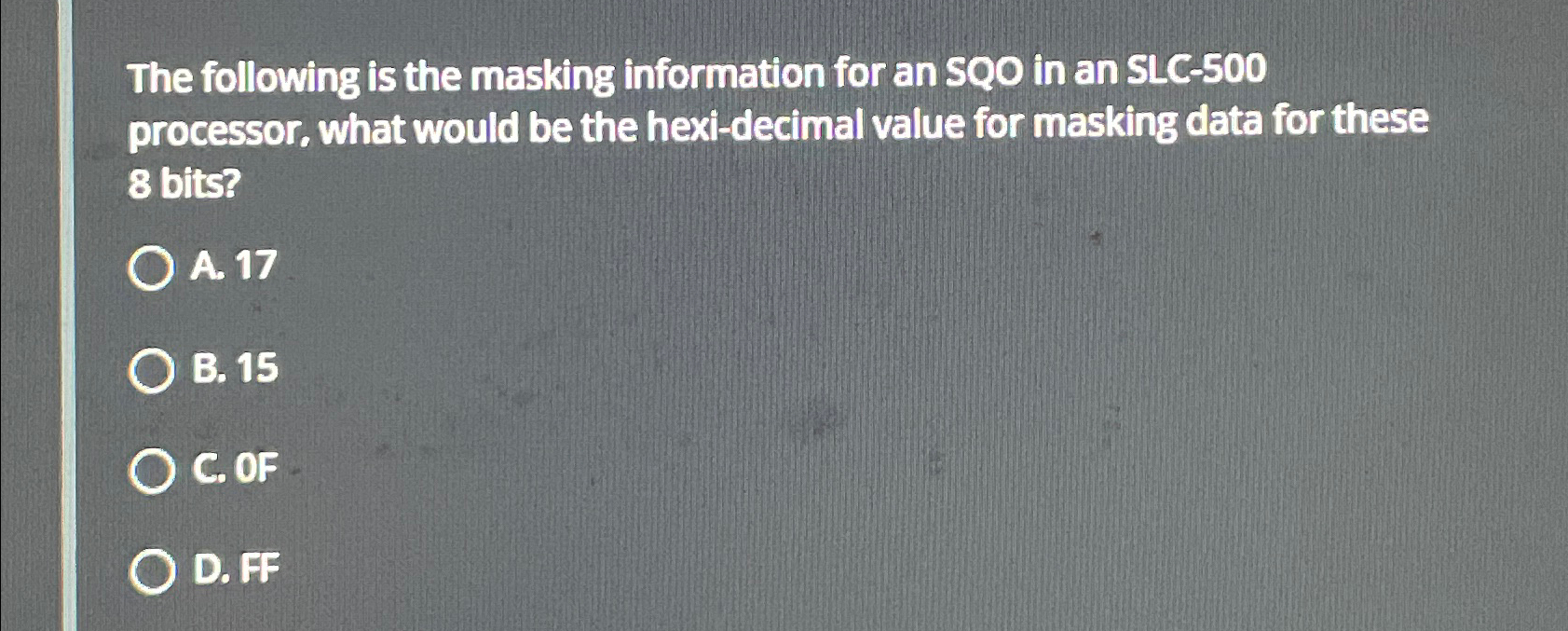 Solved The following is the masking information for an SQO | Chegg.com