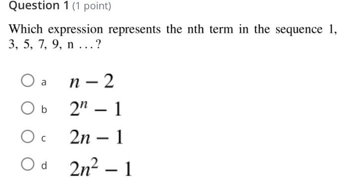 Solved Which expression represents the nth term in the | Chegg.com