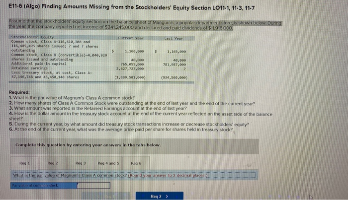 Solved E11-6 (Algo) Finding Amounts Missing from the | Chegg.com