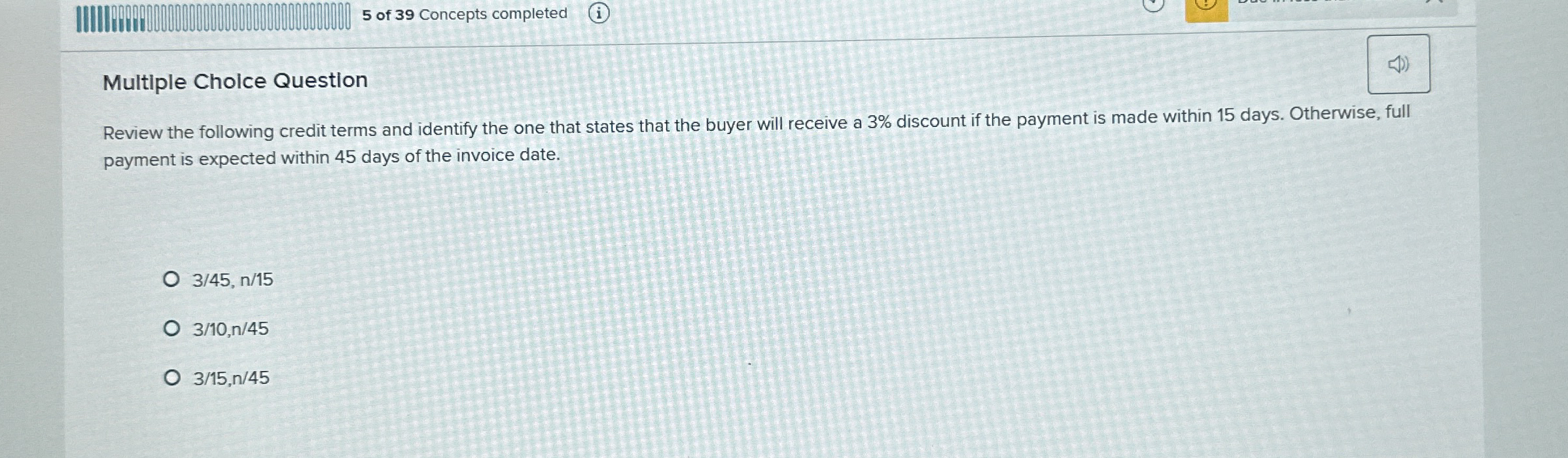 Solved 5 ﻿of 39 ﻿Concepts completedMultiple Cholce | Chegg.com