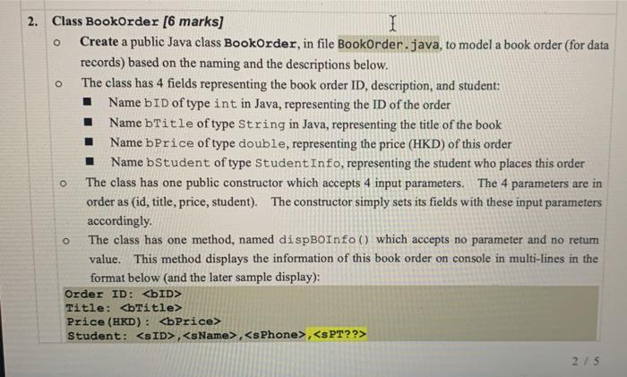 Solved Class BookOrder [ 6 marks] - Create a public Java | Chegg.com