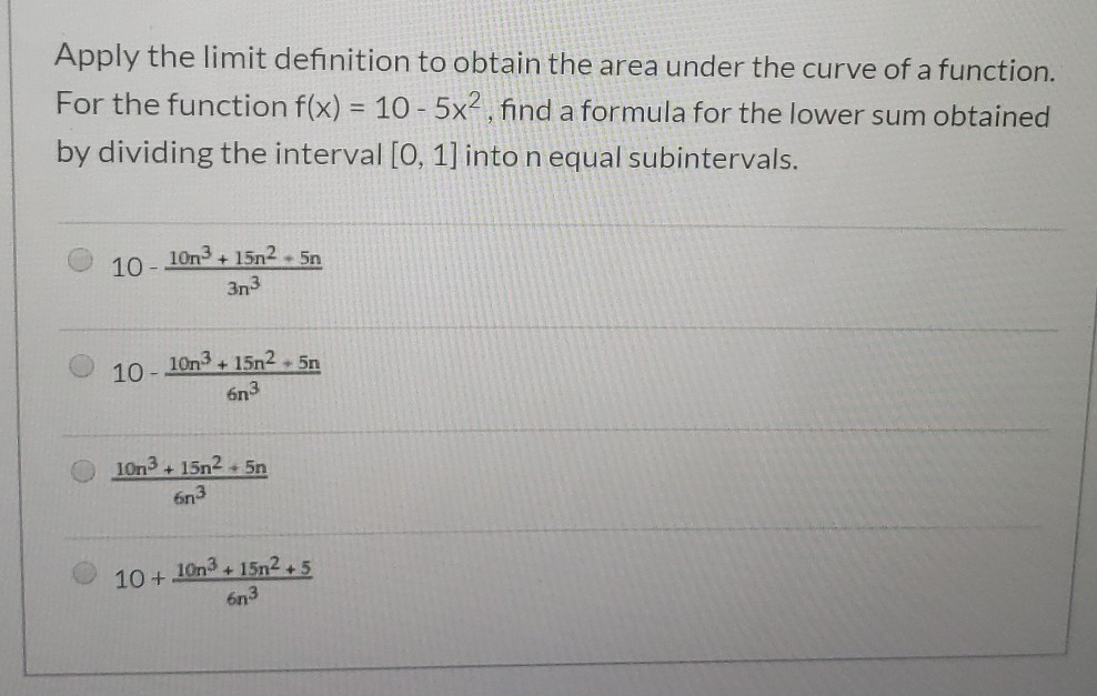 Solved Apply the limit definition to obtain the area under | Chegg.com