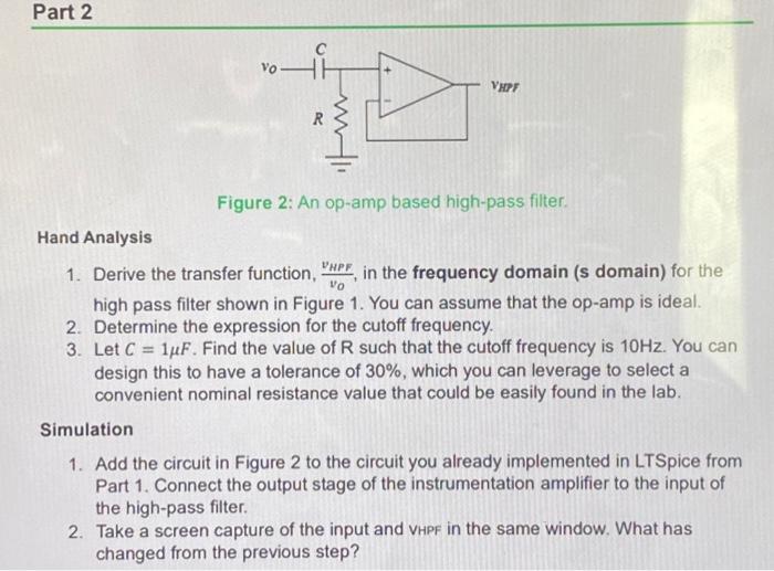 Solved Figure 2: An op-amp based high-pass filter. Hand | Chegg.com