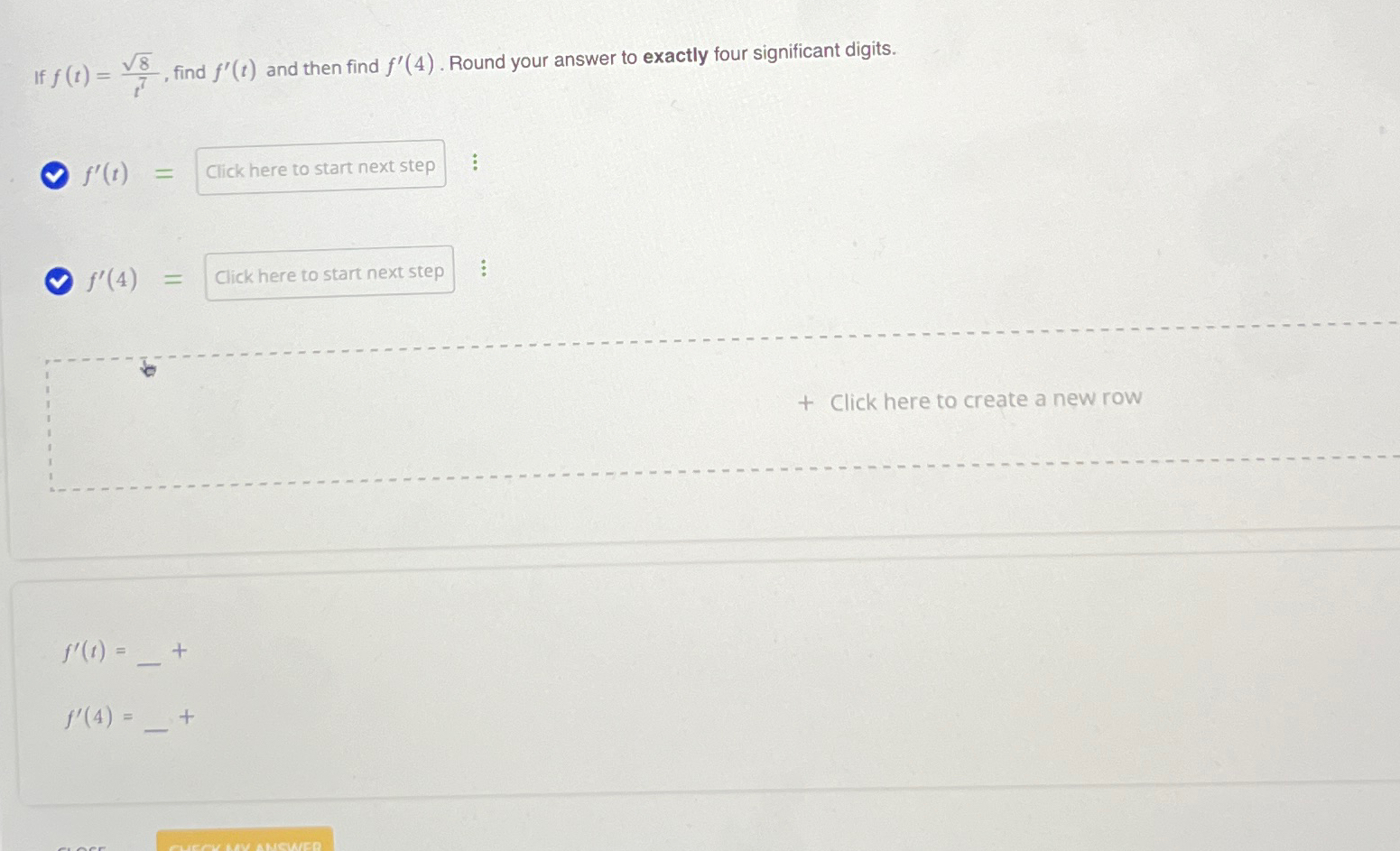 Solved If f(t)=82t7, ﻿find f'(t) ﻿and then find f'(4). | Chegg.com