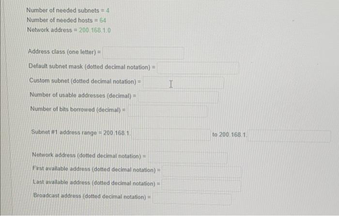 Solved Number of needed subnets = 4 Number of needed hosts = | Chegg.com