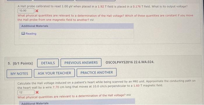 Solved A Hall probe calibrated to read 1.00 pv when placed | Chegg.com