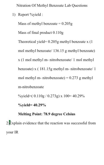 Solved Nitration Of Methyl Benzoate Lab Questions 1) Report | Chegg.com