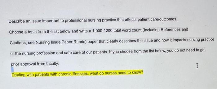 Solved Describe an issue important to professional nursing | Chegg.com