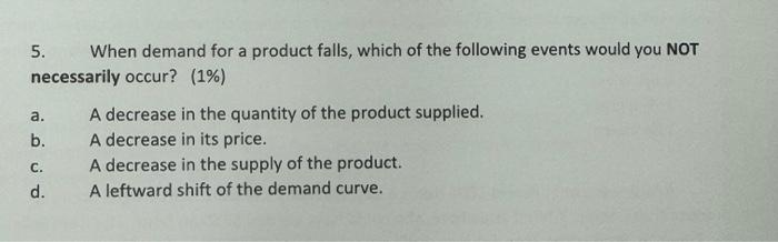 5. When demand for a product falls, which of the | Chegg.com