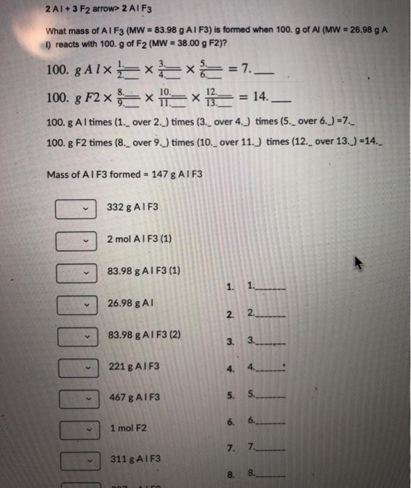 Solved 2 AI 3 F2 Arrow 2 AI F3 What Mass Of AI F3 MW Chegg