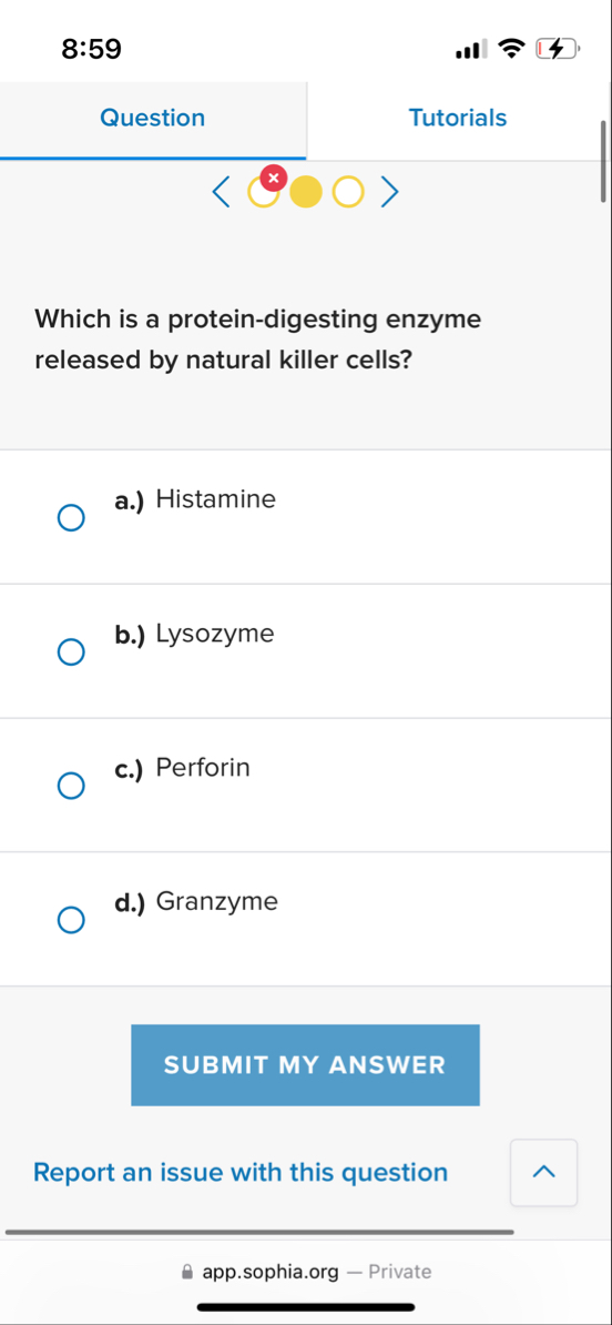 Solved 8:59QuestionTutorialsWhich is a protein-digesting | Chegg.com