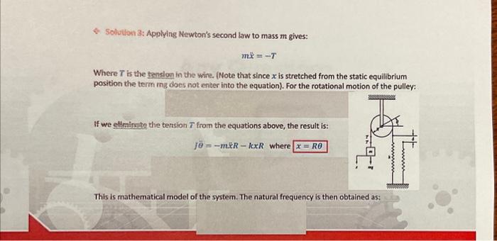 Solved Example 3: For the spring-mass-pulley system shown in | Chegg.com