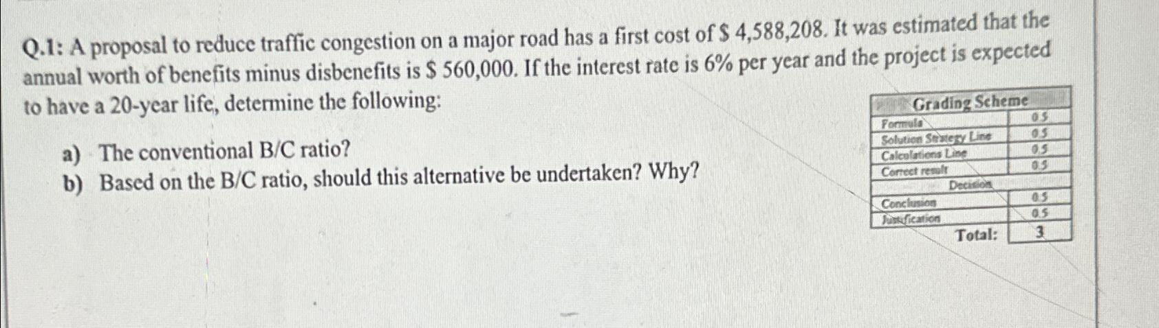 Solved Q.1: A proposal to reduce traffic congestion on a | Chegg.com