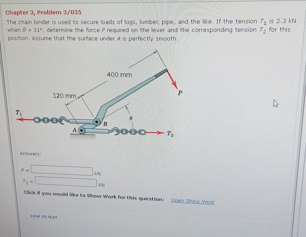 Solved Chapter 3, Problem 3/035 The chain binder is used to | Chegg.com