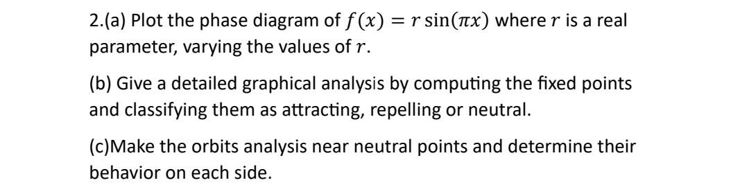 Solved 2. (a) Plot the phase diagram of f(x)=rsin(πx) where | Chegg.com