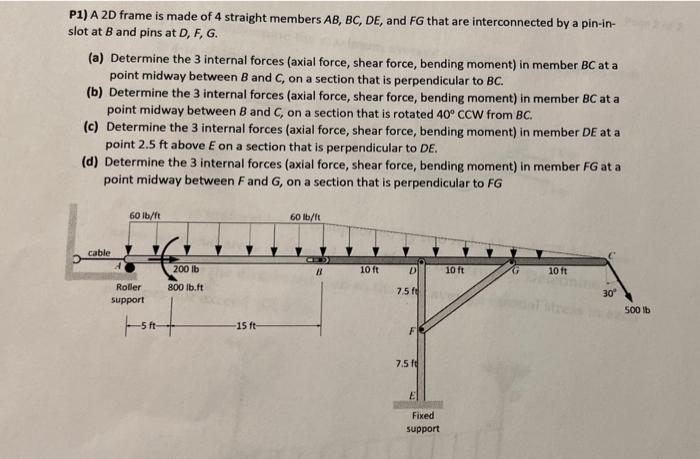 Solved P1) A 2D frame is made of 4 straight members AB, BC, | Chegg.com