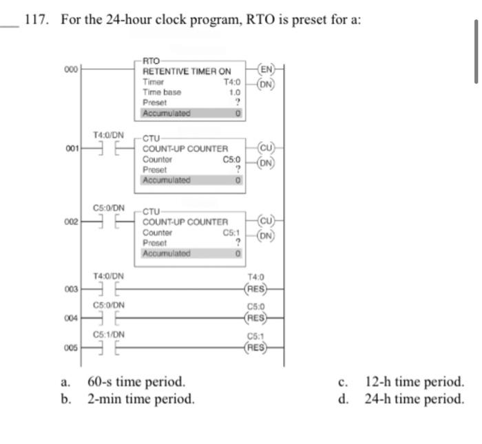 Solved 115. For the 24-hour clock program, Counter C5:1 is | Chegg.com